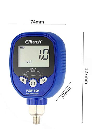 Elitech PGW-500 Wireless Digital Pressure Gauge with Temperature App Alerts for HVAC System IP65 Waterproof -14.5~500 PSI 1/8'' NPT