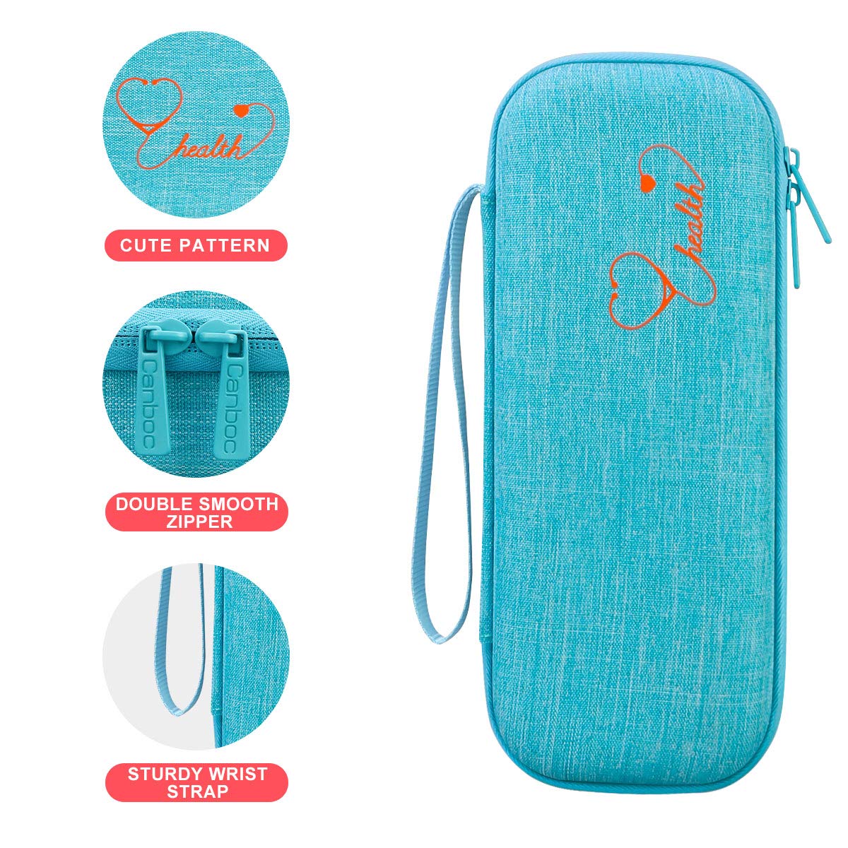 Canboc Hard Stethoscope Case for 3M Littmann Classic III, Lightweight II S.E, Cardiology IV, MDF Acoustica Stethoscope, Mesh Pocket fits Medical Scissors, Penlight, Oral Thermometer, Turquoise