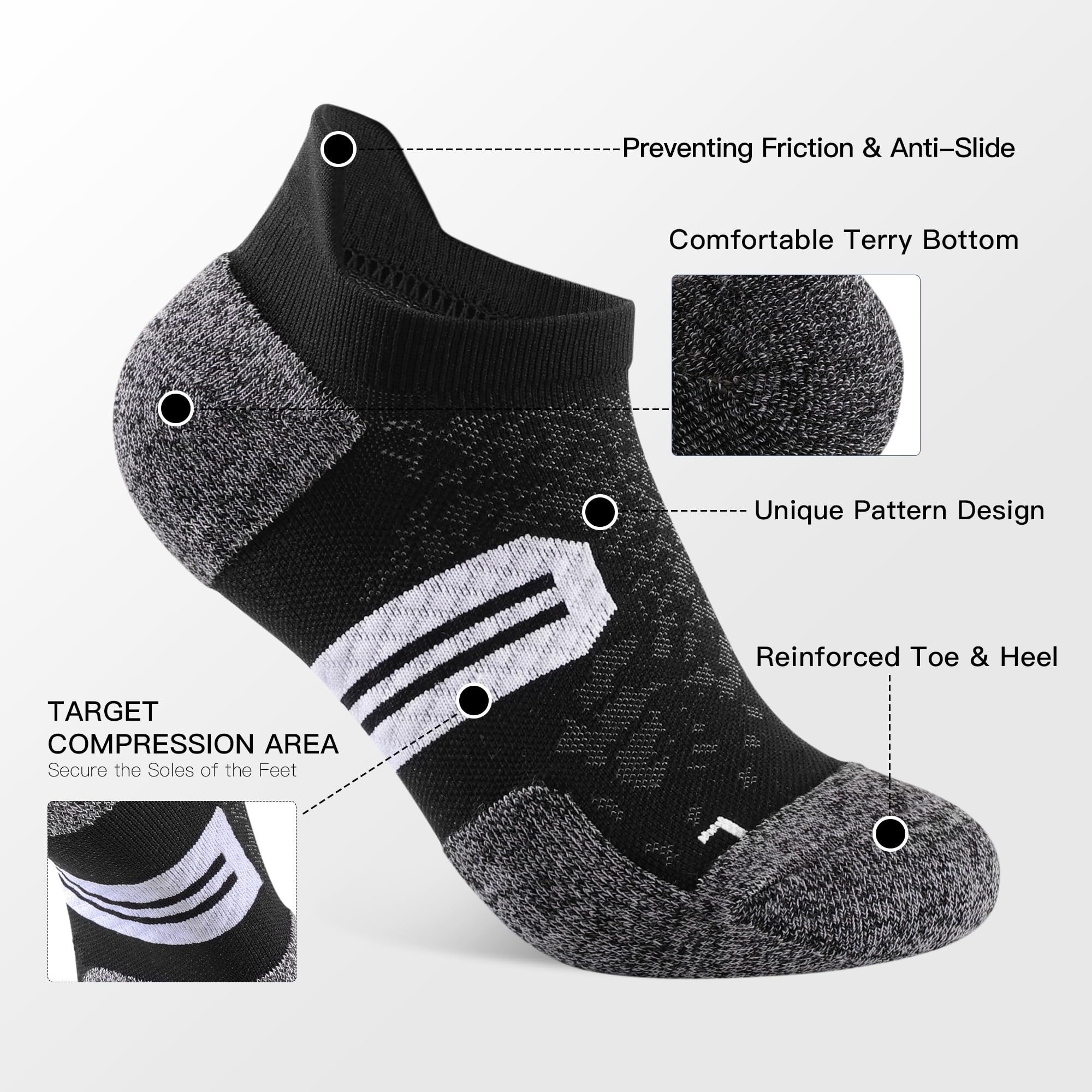 BUDERMMY Womens Ankle Compression Socks with Arch Support Athletic Low cut Running Socks for Women Workout Cushion 5 Pairs (US, Numeric, 5, 8, Regular, Regular, Mixed 12 pairs)