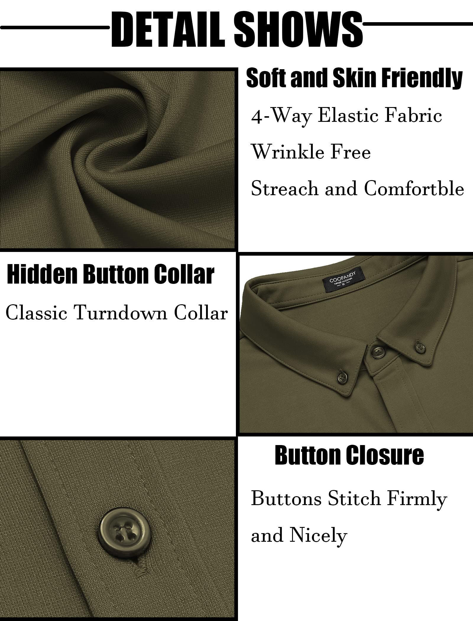 COOFANDY Men's Long Sleeve Button Up Dress Shirts Wrinkle Free Casual Dress Shirt Green