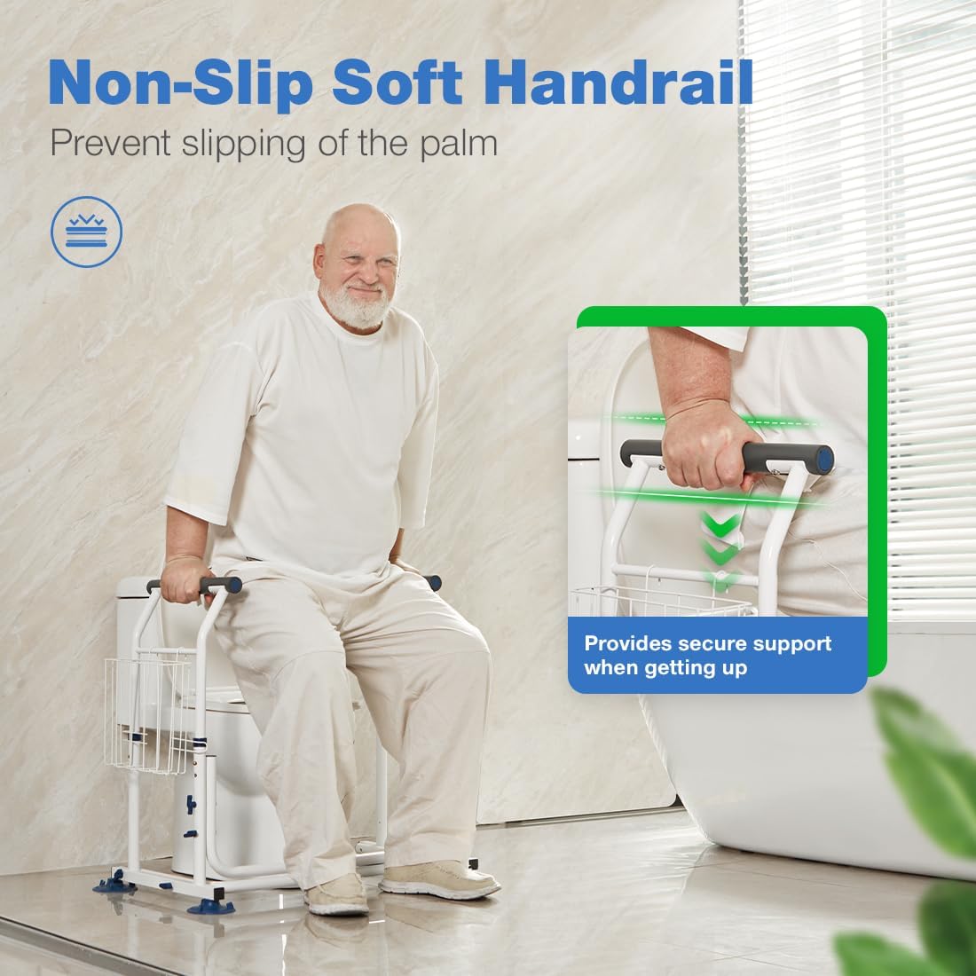 GreenChief Toilet Safety Frame 350lbs, Stand Alone Toilet Rails, Adjustable Handrails Fit Most Toilets, Medical Toilet Seat Frame for Elderly Handicap Disabled, 4 Large Suction Cups
