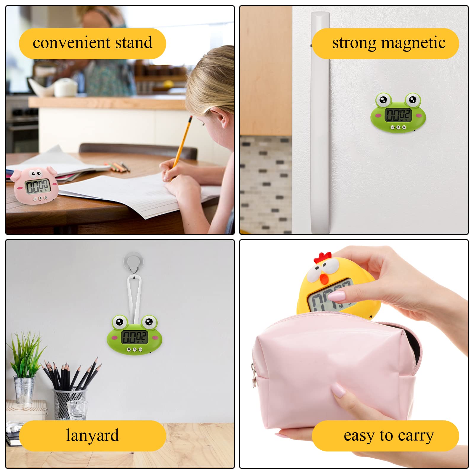 DEAYOU 3-Pack Digital Kitchen Timer, Small Electronic Timers for Cooking, Magnetic Cute Timer Clock with Stand for Kid, Teacher, Senior, Exercise, Study, Baking, Big Digits, Loud Alarm, Count Up Down