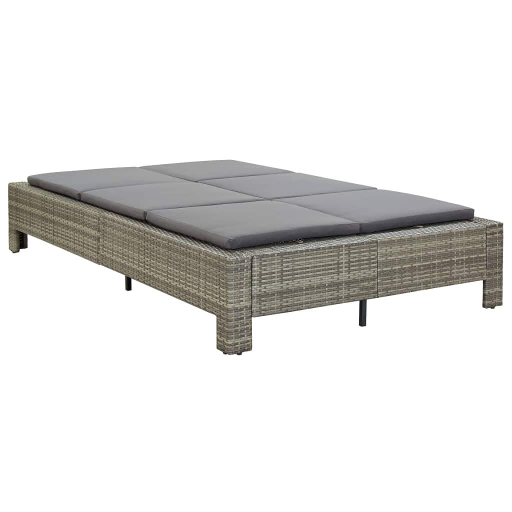 Canditree Outdoor Daybed with Cushions, 2-Person Chaise Lounge Adjustable Back Poly Rattan for Patio Garden Poolside (Gray)
