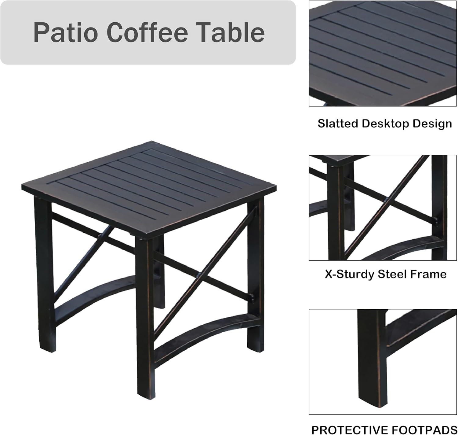 LOKATSE HOME 3 Piece Outdoor Patio Chairs Set with Table, Bistro Furniture Metal with Cushions, Blue