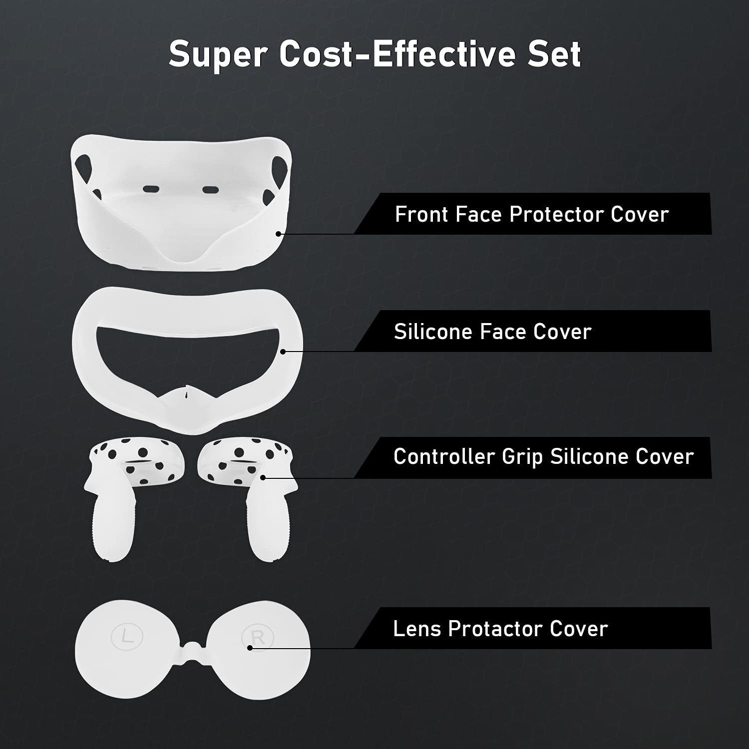 Colohas VR Cover Oculus Quest 2 Accessories, with Front Head Cover, Lens Protactor Cover, Anti-Throw Controller Grip Cover, Silicone Face Cover Sweat Guard Anti-Leakage Cushion Pad(White)
