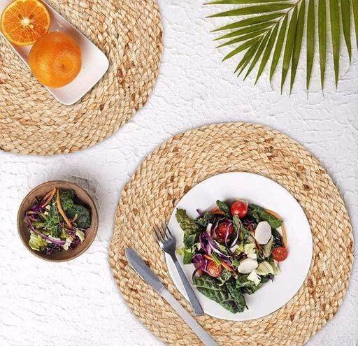Indian Round Placemat Table Throw Hippie Beige 30 CM Set of 2 PC Bedside Mat Jute Handcrafted Kitchen Decor Dining Mat