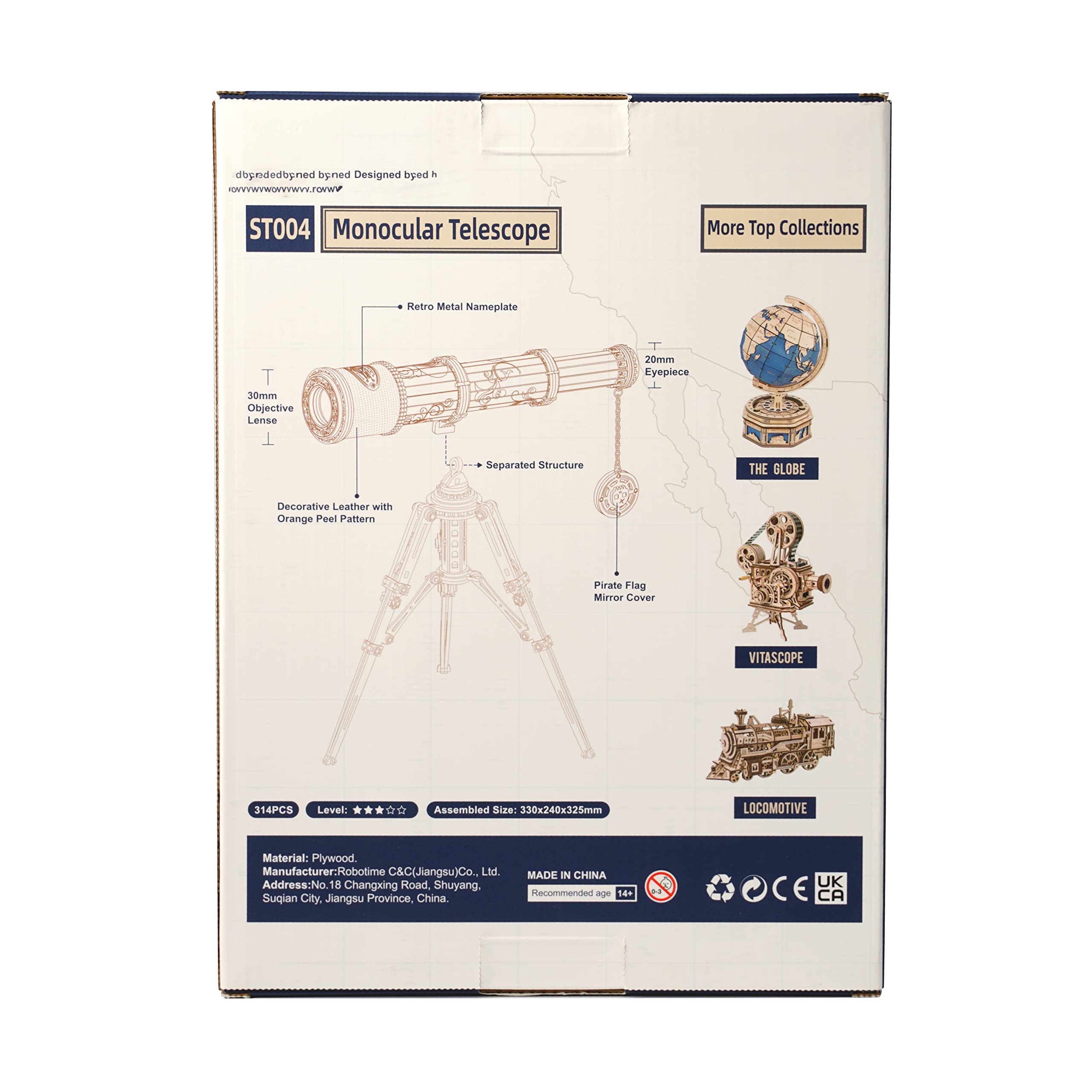 Rowood Telescope 3D Puzzles for Adults, DIY Wooden Model Building Kit, Christmas Birthday Gift for Kids Teens