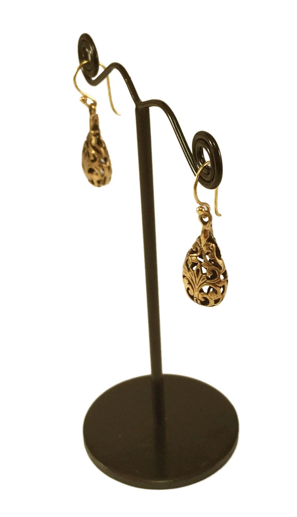 Bronze Vine Filigree Teardrop Shaped Drop Dangle Earrings Fish Hook Thailand Jewelry