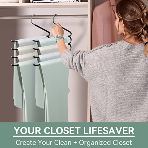 Pants Hanger Jeans Trouser Hanger 3 Pack Stainless Steel Rack Non Slip Closet Space Saver for Tie Scarf Shock Jeans Towel Clothes(Black)