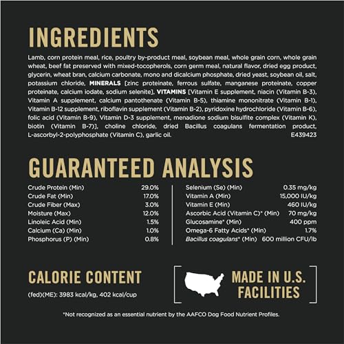 Purina Pro Plan Small Breed High Protein Dog Food Dry Shredded Blend Lamb and Rice Formula - 18 lb. Bag