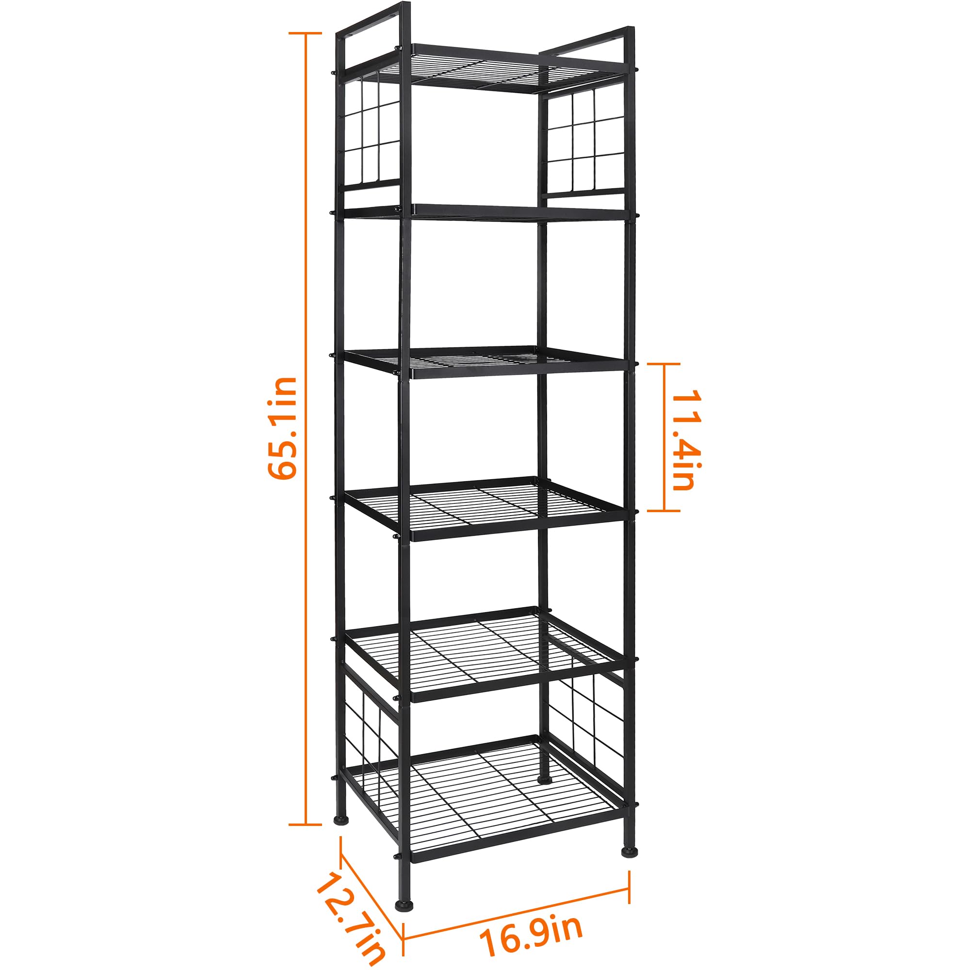 GIOTORENT 6-Wire Standing Storage Shelf, Metal Shelving Unit Pantry Rack for Laundry Kitchen Bathroom Organizer(Black)