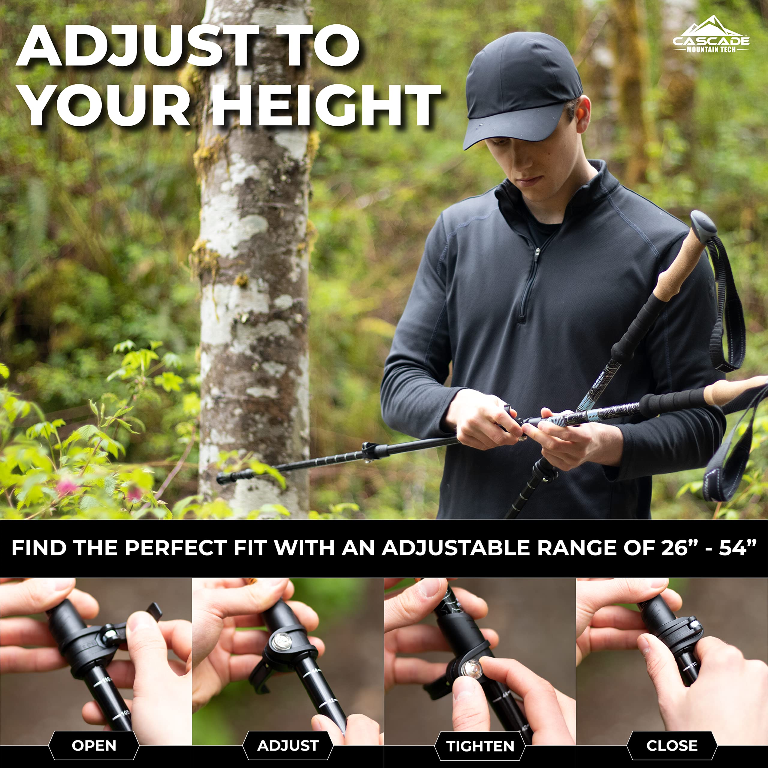 Cascade Mountain Tech Lightweight Aircraft-Grade Aluminum Trekking Poles with Extended Down Grip Plus Tip Kit, 2 Count (Pack of 1)