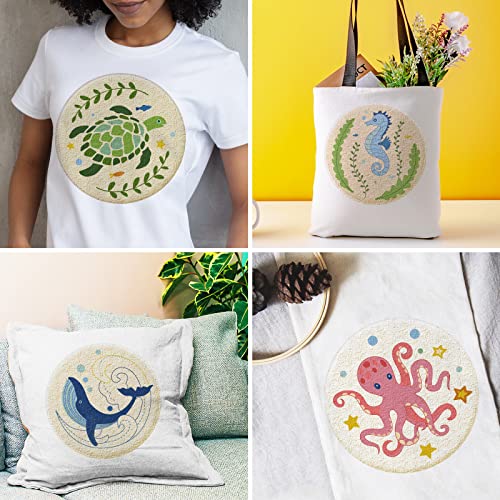 INFUNLY 4 Sets Embroidery Kit for Beginners with Sea Animals Pattern DIY Embroidery Kit for Adults Ocean Embroidery Art Kit Cross Stitch Kit for Adults with Plastic Embroidery Hoops Threads Needles