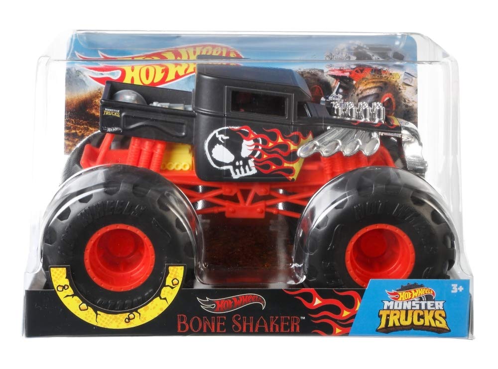 Hot Wheels Monster Trucks Bone Shaker die-cast 1:24 Scale Vehicle with Giant Wheels for Kids Age 3 to 8 Years Old Great Gift Toy Trucks Large Scales