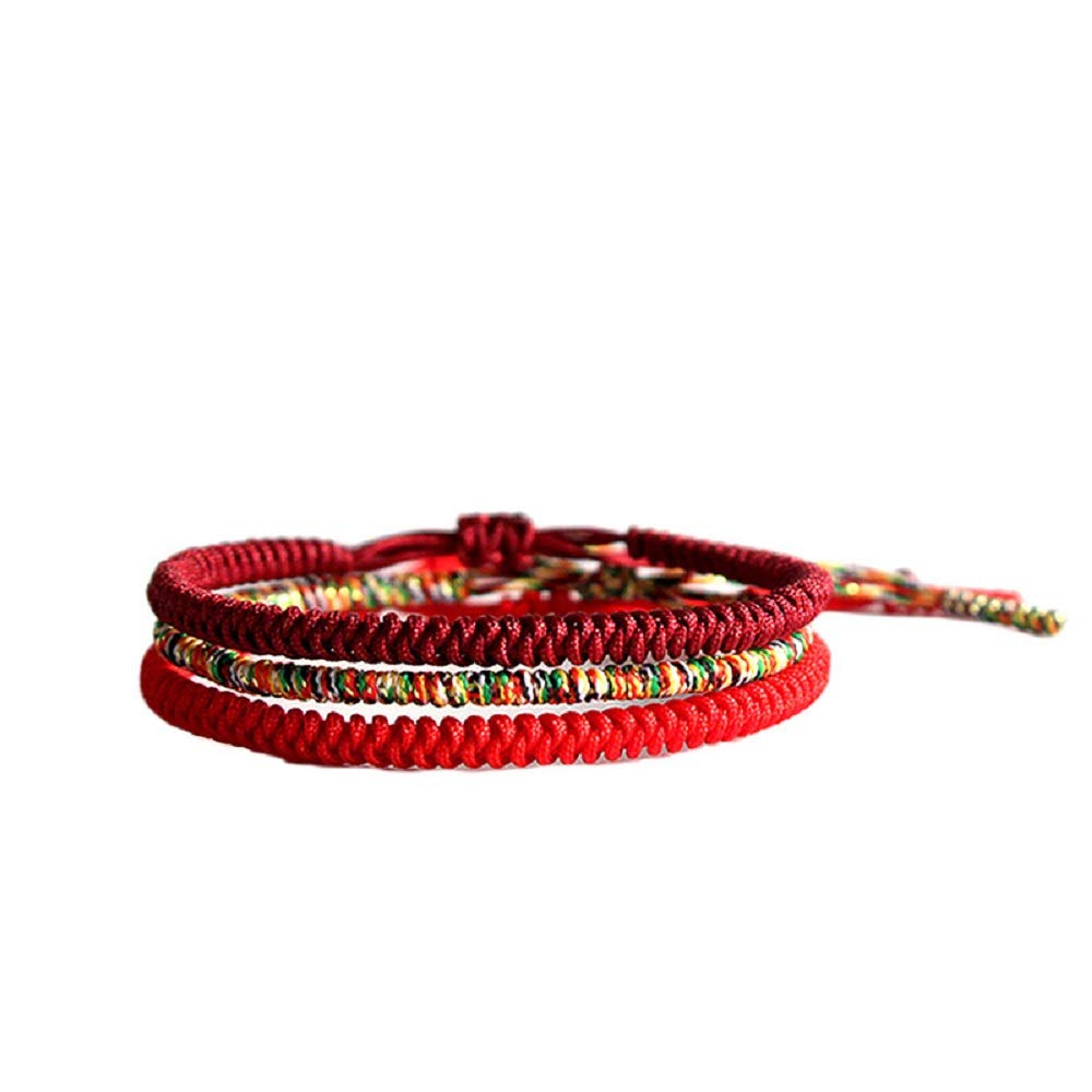 COLORFUL BLING Chinese Lucky Red String Bracelet Tibetan Buddhist Prayer Handmade Yoga Prayer Rope Mala Bracelet Adjustable Size Lucky New Year Jewelry Gifts for Women - 3pcs/set