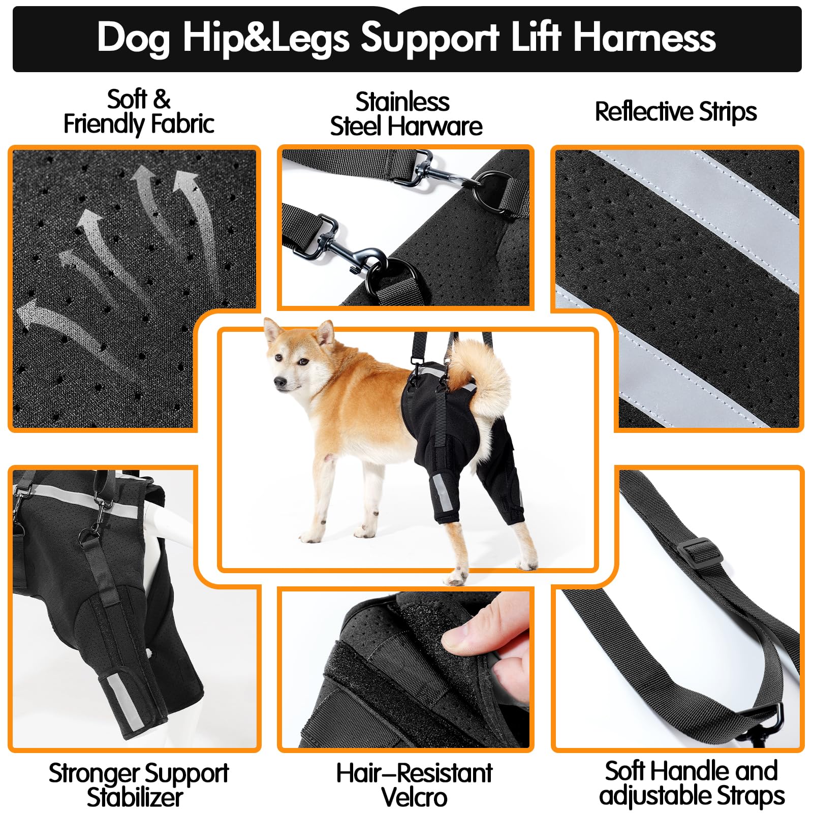 Dotoner Dog Sling for Large Dogs Hind Leg Support Harness with Magic Tape & Reflective Strip Assists Elderly Dogs with Weak Hind Legs, Disabilities Help 'Em Up Lift Harness for Dogs
