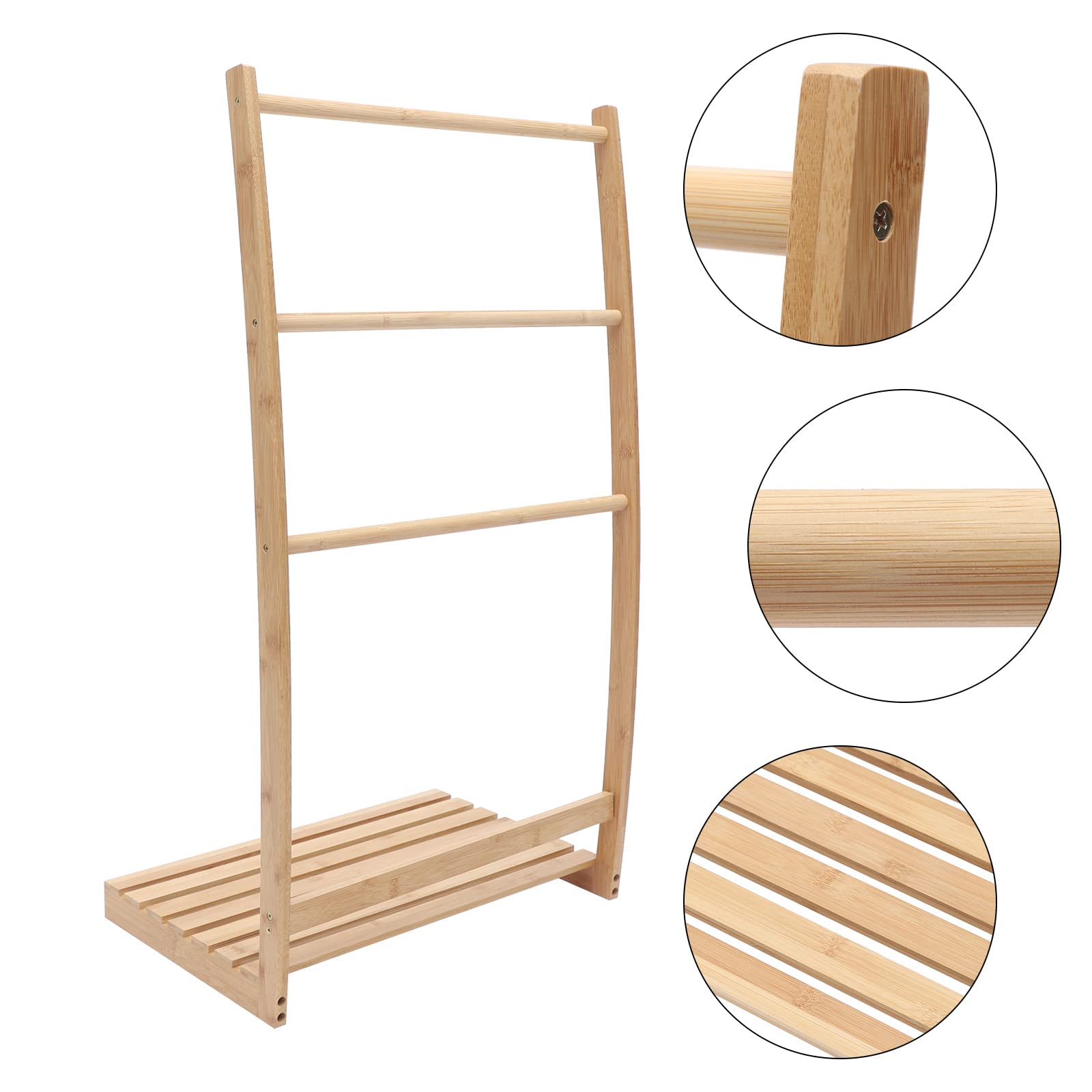Free Standing Towel Rack, Bamboo Freestanding Towel Rack for Bathroom with Bottom Storage Shelf, Blanket Drying Display Rack for Bathroom, Living Room