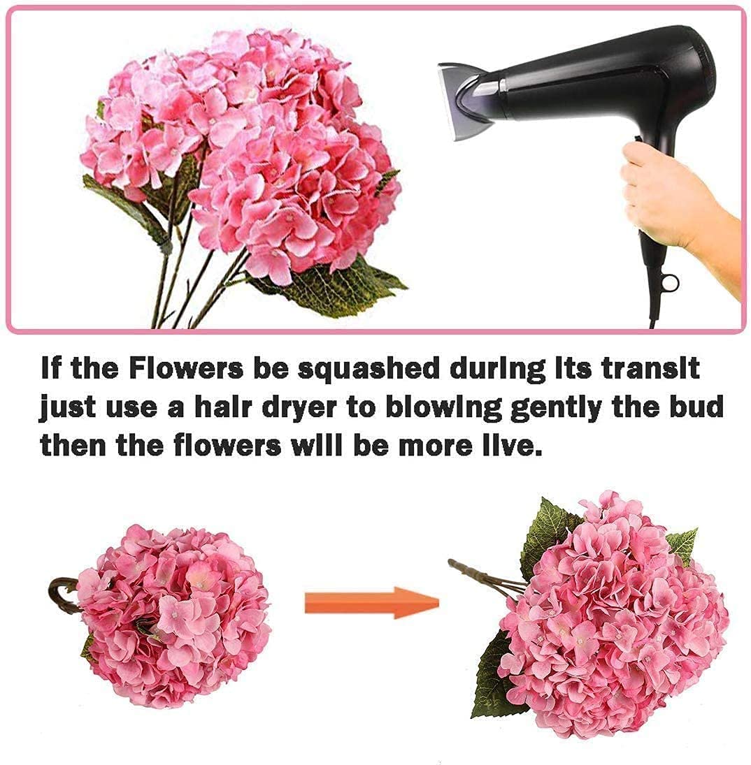 Yamuduo 5Heads Artificial Fake Flowers Plants Silk Hydrangea Arrangements Wedding Bouquets Decorations Plastic Floral Home Kitchen Garden Party Festival Bar DIY (Black)