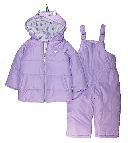 Carter's Girls' Heavyweight 2-Piece Skisuit Snowsuit, Purple Unicorn, 2T