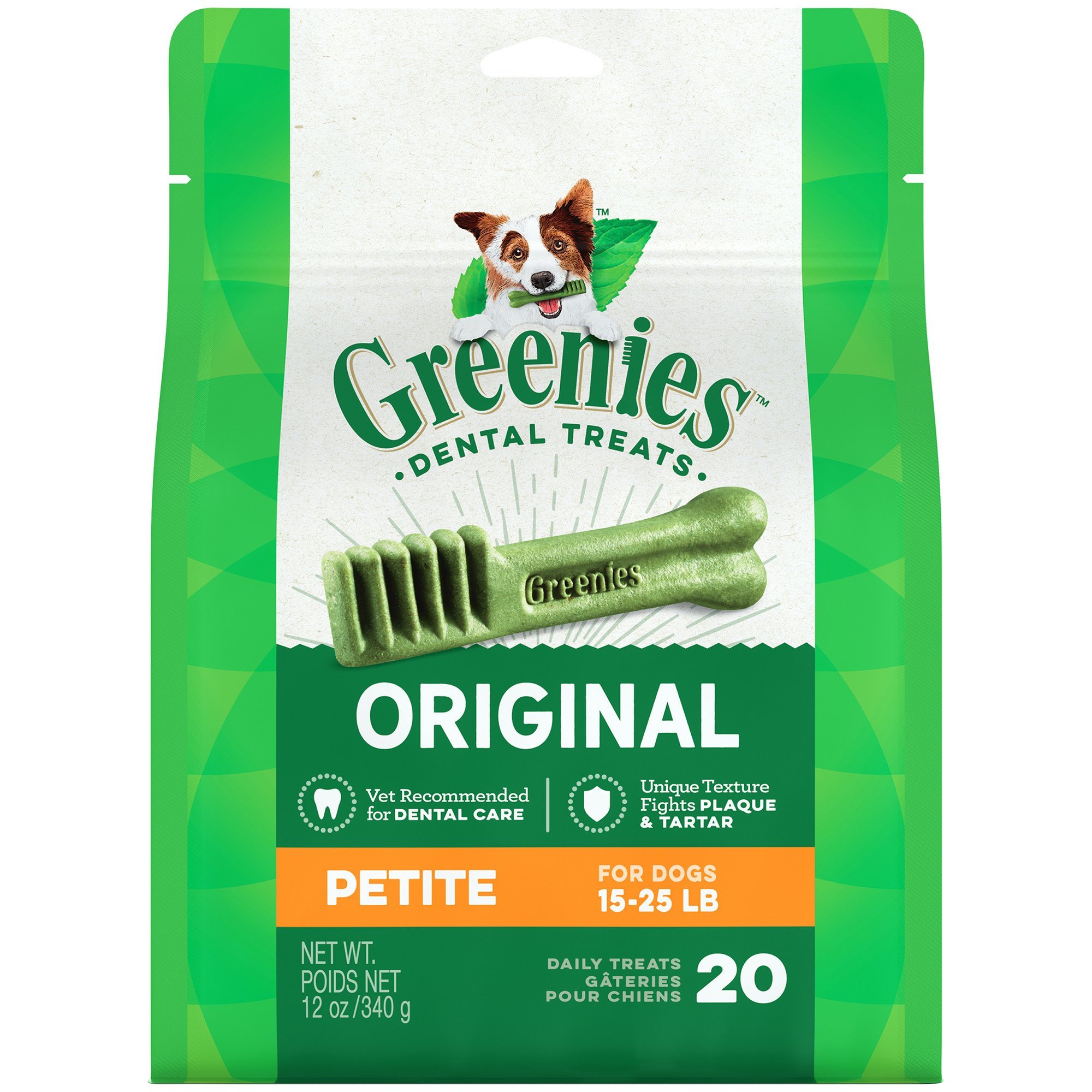 Greenies Stick Form Dental Chews with Original Flavor, Vet-Recommended to Combat Plaque and Tartar Build-Up for Petite 15 to 25 Lb Dogs (20 Chews)
