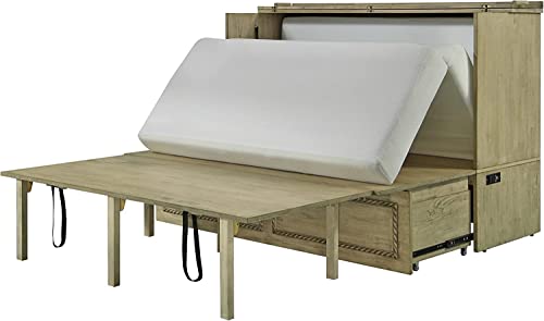 Mega Solutions Venetian Murphy Cabinet Bed with Deepest Storage Drawer On The Market and USB Charging Station (Queen, Antique Oak)