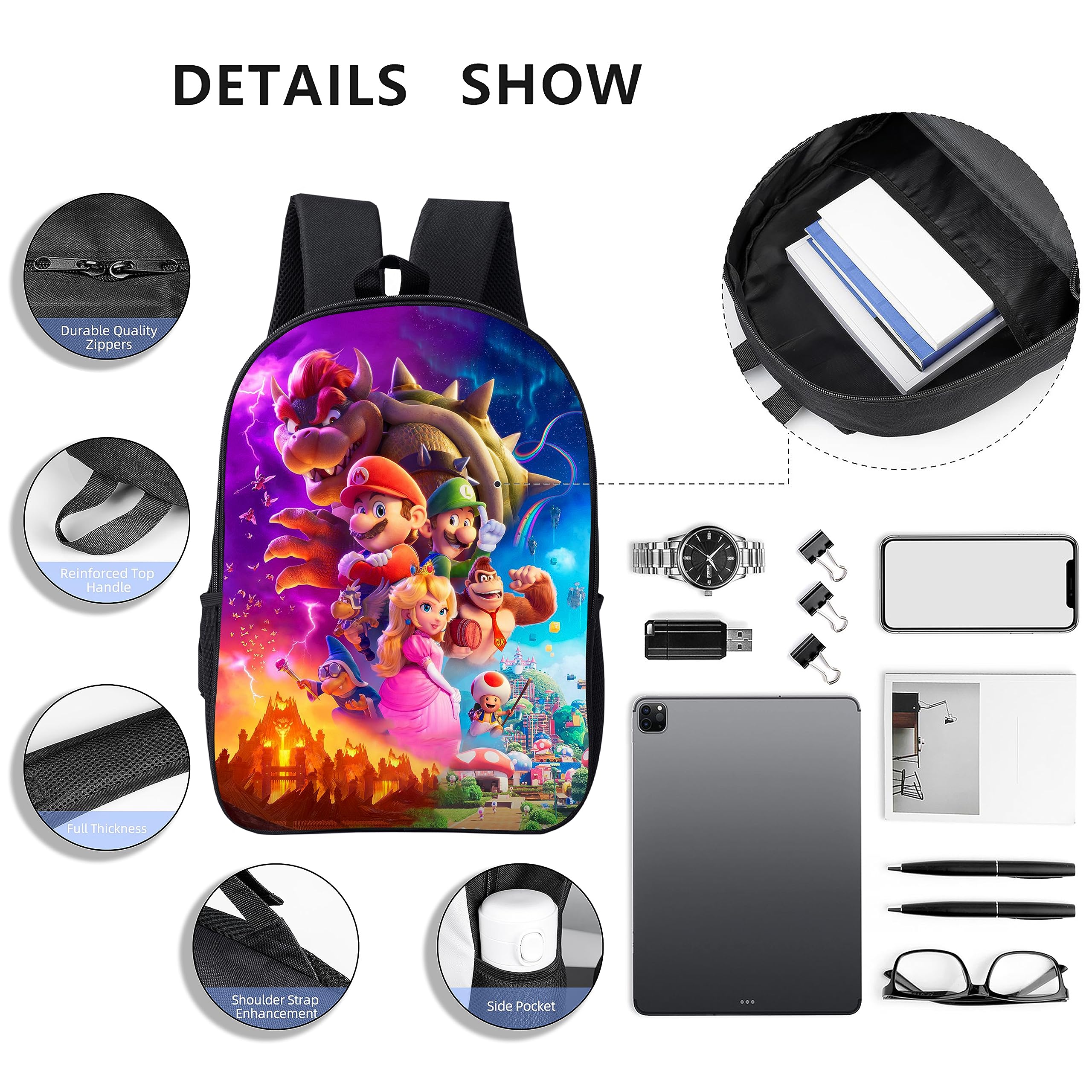 Cartoon Backpack 3pcs Set Game Backpacks Pencil Bag Lunch Bag School Bag For Boys And Girls Super-001