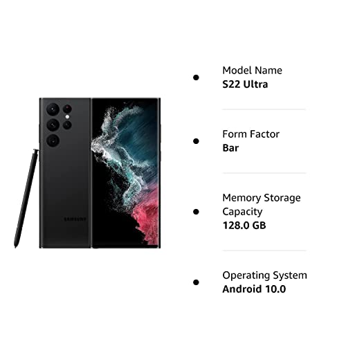 SAMSUNG Galaxy S22 Ultra Smartphone, Android Cell Phone, 128GB, 8K Camera & Video, Brightest Display, S Pen, Long Battery Life, Fast 4nm Processor - T-Mobile (Renewed) (Phantom Black)