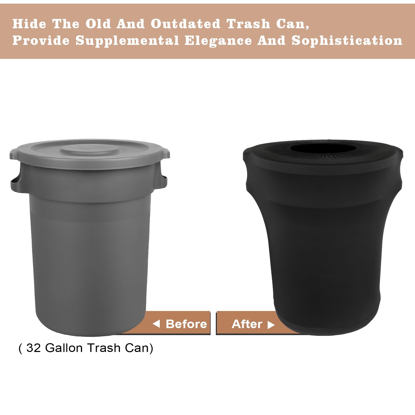 JUXYES 32 Gallon Outdoor Stretch Trash Can Covers for Banquets Wedding, Black Spandex Waste Container Cover Decorative Cover for Outside Household Kitchen Bin, Hide The Ugly Garbage Cans, Pack of 2