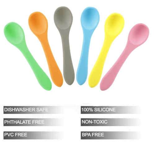 PandaEar 6 Pack Silicone Baby Spoon | First Stage Infant Soft Spoons for Kids Toddlers Children | BPA Free Baby Self Feeding Utensils Training Spoons Great Gift Set for Baby Led Weaning Ages 3 Months