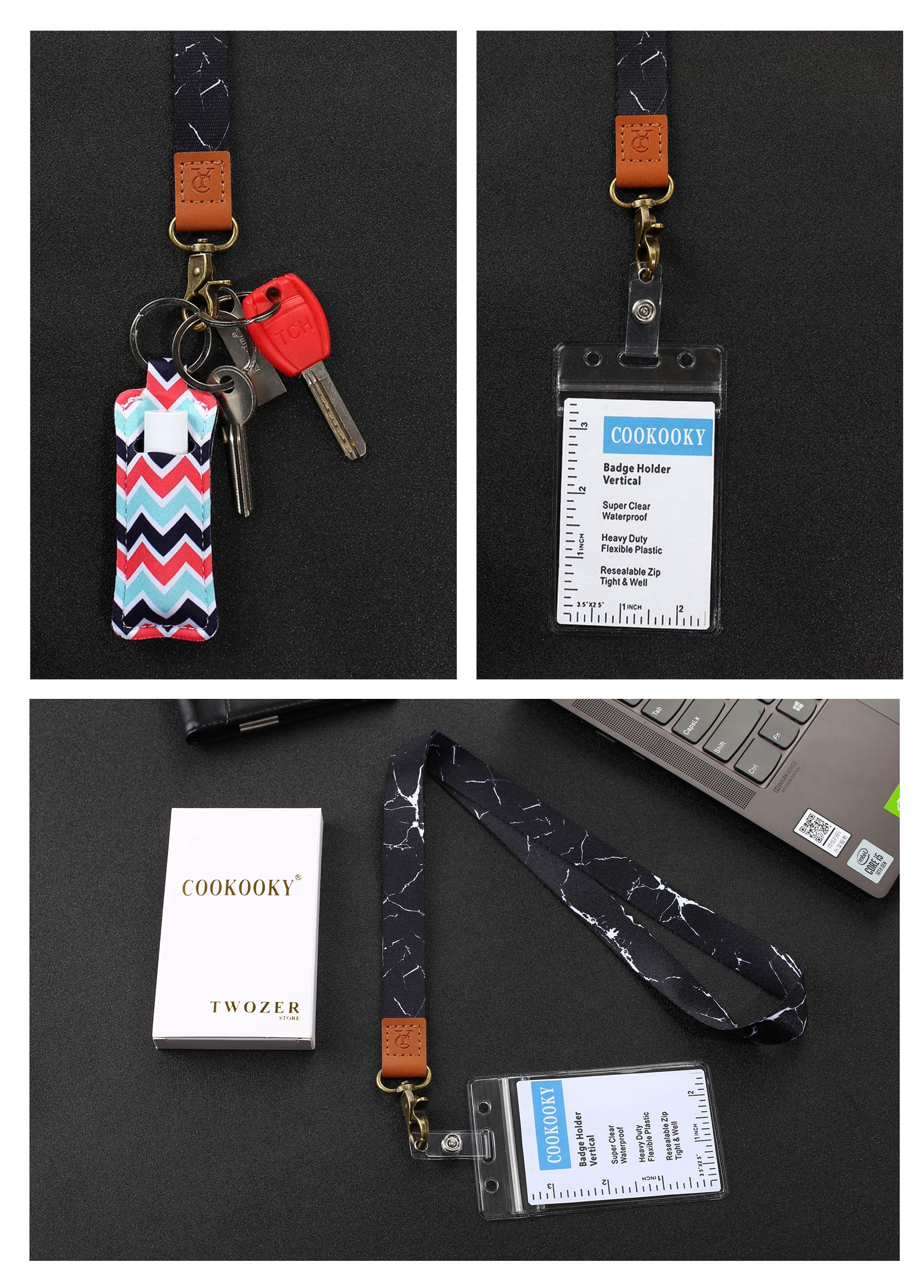 COOKOOKY Lanyard with id Holder Cute lanyards for Women Men Neck Lanyard for Keys id Badge Holder (Black marble)