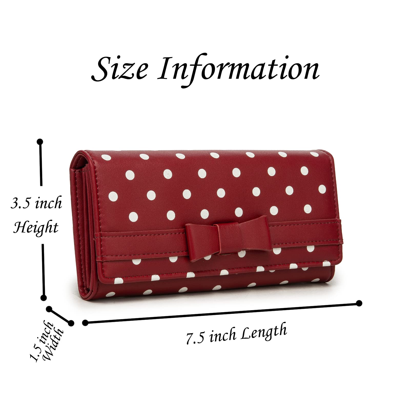 ROYALFAIR Polka Dot Wallet for Women, PU Leather Lady Purse with Cute Bowtie Card Holder Money Manager with ID Window (White Dots in Red)