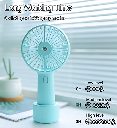 Portable Hand held Misting Fan, Small Personal USB Rechargeable Battery Operated Spray Fan Mister with 20ml Water Tank Mist Lash Fan Quiet 3 Speed Strong Cooling Wind for Travel Office Outdoors B