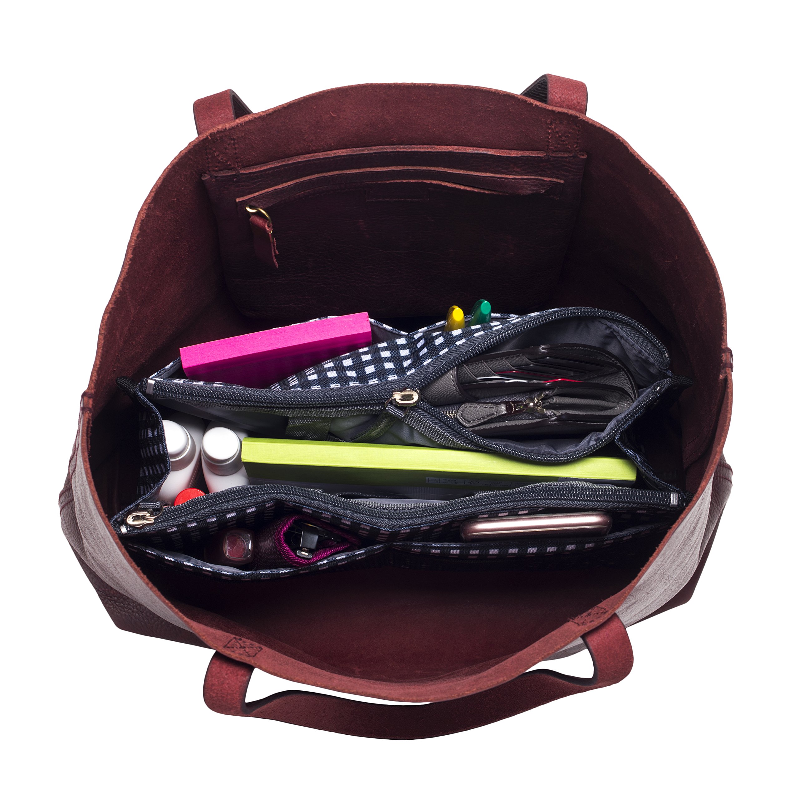 BTA Handbag Organizer with 13 Pockets - Perfect Insert to Keep Your Essentials Neat and Organized (L_Checkers)