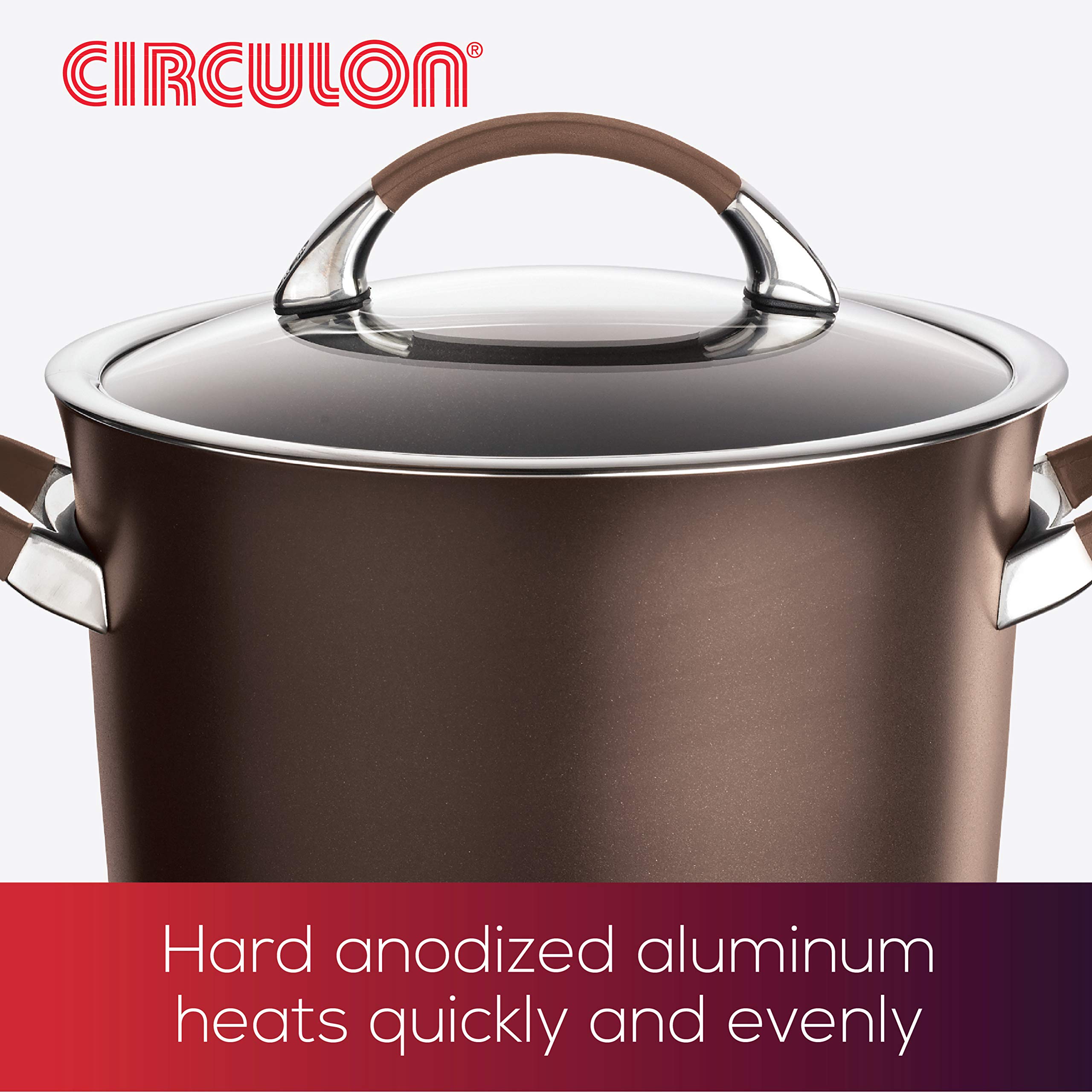 Circulon Symmetry Dishwasher Safe Hard Anodized Nonstick Cookware Pots and Pans Set, 11-Piece, Chocolate & Symmetry Hard Anodized Nonstick Wok/Stir Fry Pan with Lid, 12", Chocolate