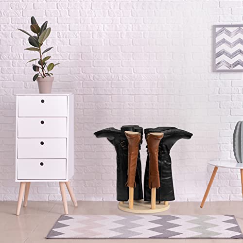 PARANTA Wooden Boots Storage Rack, 3-Pair Tall Boots Holder, Stand-Alone Rotatable Shoe Organizer, Natural