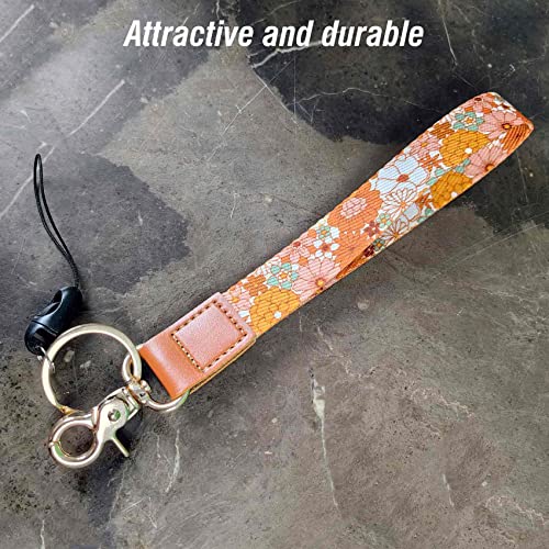 Insaizom Hippie Aesthetic Wrist Lanyard Key Chain, Cute Boho Wristlet Strap Keychain Holder for Women (Yellow flower)