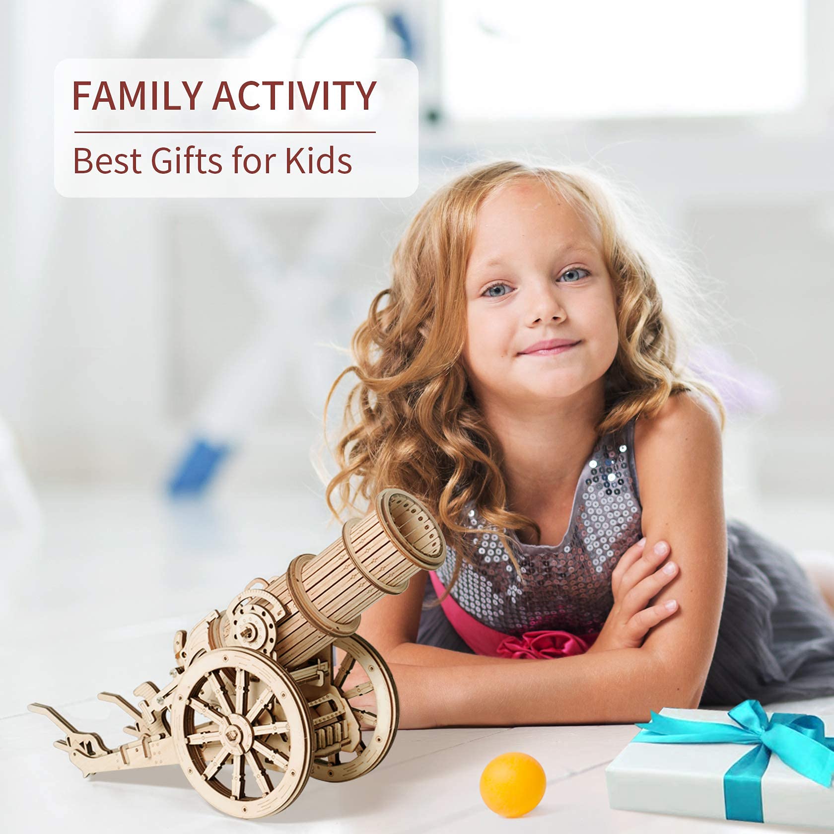 ROBOTIME 3D Wooden Puzzles for Adults, Cannon Toy Wooden Catapult Model for Adults to Build, STEM Projects Educational Toy for Kids