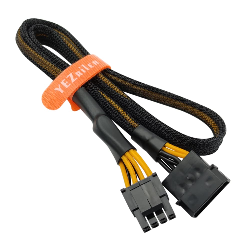 YEZriler (2-Pack) Molex to 8 Pin CPU Power Cable, LP4 Molex Male to CPU 8 Pin (4+4) EPS-12V Power Adapter Converter Sleeved 20.8-inch (53cm)