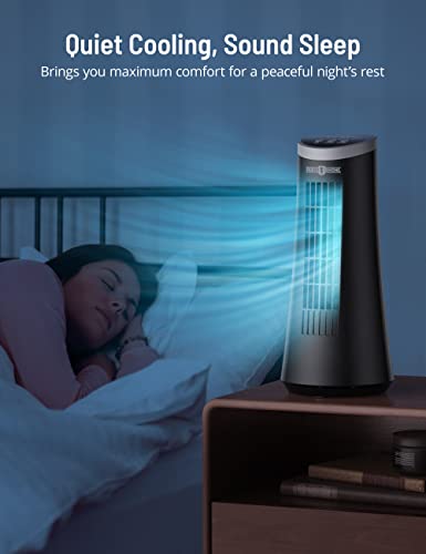 PARIS RHÔNE Small Tower Fan, 75° Oscillating Tower Fan with 2 Speeds, 12'' Cooling Desk Table Fan Portable Bladeless Fan for Bedroom Home Office Desktop