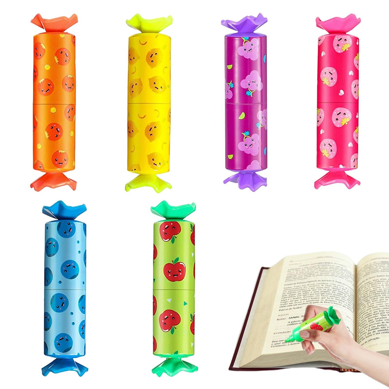 Candy Shape Highlighter, 6pcs Cute Candy Highlighters, Enhanced Notetaking Marker Pen, Size Light Weight Candy Highlighter Pens with Delightful Fruit Patterns For Kids Drawing and Greeting Card
