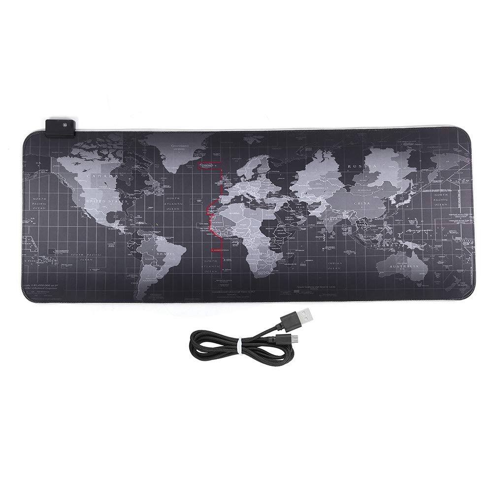 Ruiqas Gaming Mouse Pad RGB Mouse Pad Luminous Large World Map Mice Mat Waterproof Non- Slip Rubber Base 800x300