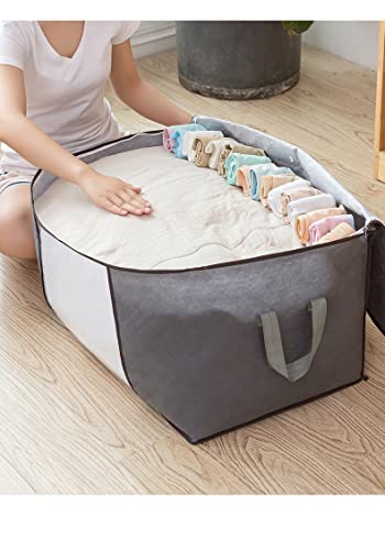 Micilelife Clothes Storage Bag 90L Large Storage Bags Closet Organizers and Storage,3-Pack, Gray,Foldable Organizer, With Clear Window,Suitable for Finishing Of Household ItemsReinforced Thick and Durable Organizer, Suitable for Finishing the Bedrooms,To