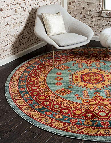 Unique Loom Sahand Collection Area Rug - Shapur (8' Round, Light Blue/ Light Brown)
