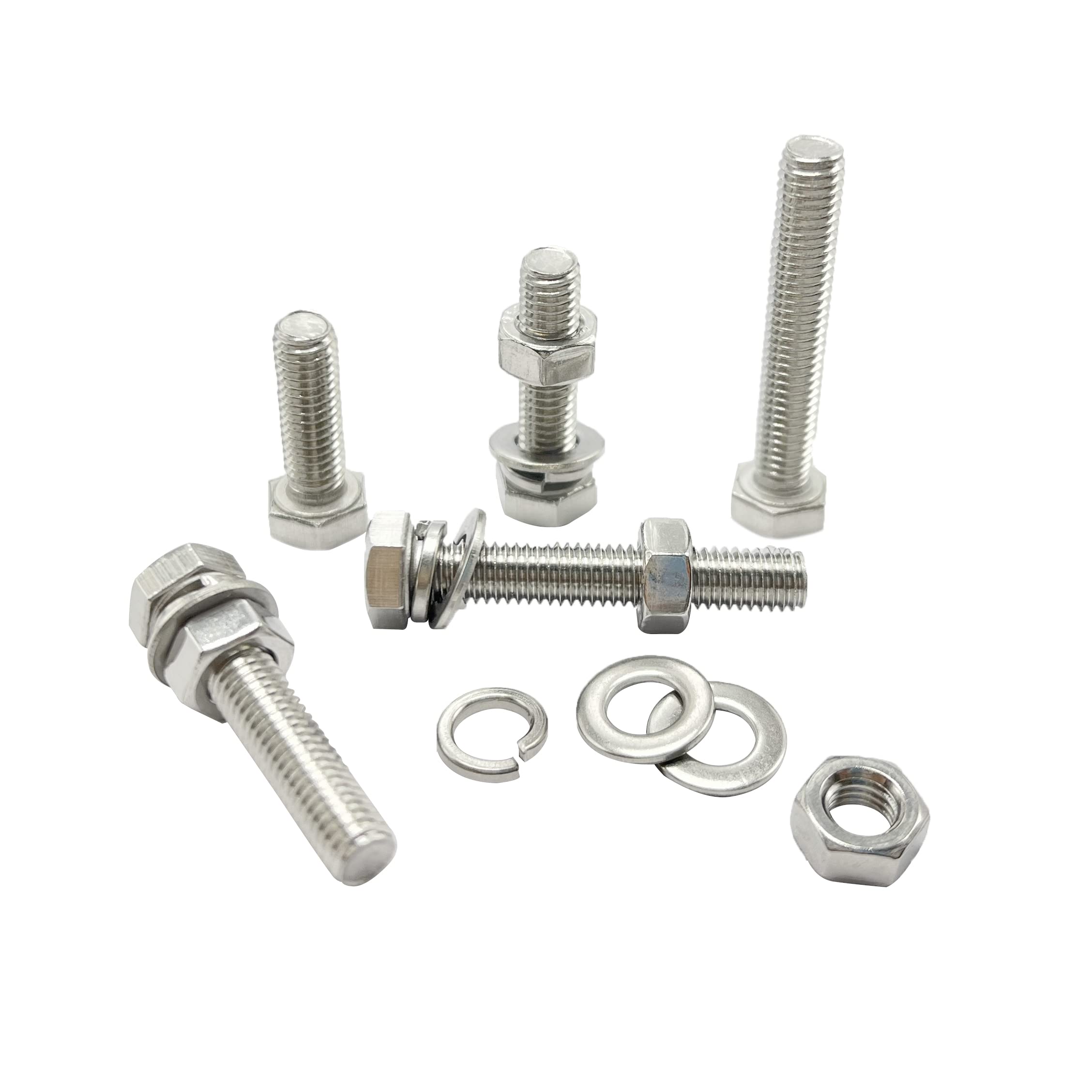 ECKJ M3 Stainless Steel Hex Head Screws Bolts Nuts Flat Spring Washers Assortment Kit 400Pcs(100 Set) Metric Hexagon Cap Screws, Fully Threaded, External Hex Drive 4 Lengths (16/20/25/30mm)