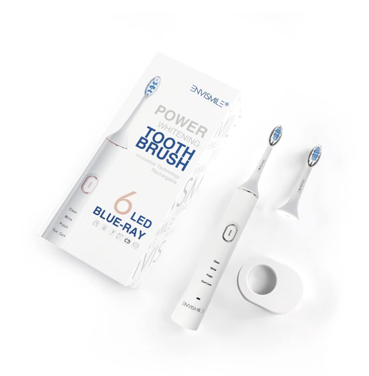 ENVISMILE Sonic Electric Toothbrush Blue LED Teeth Whitening - 4 Modes Clean, Sensitive, Polish, Gum Care, Prevent Bleeding Gums