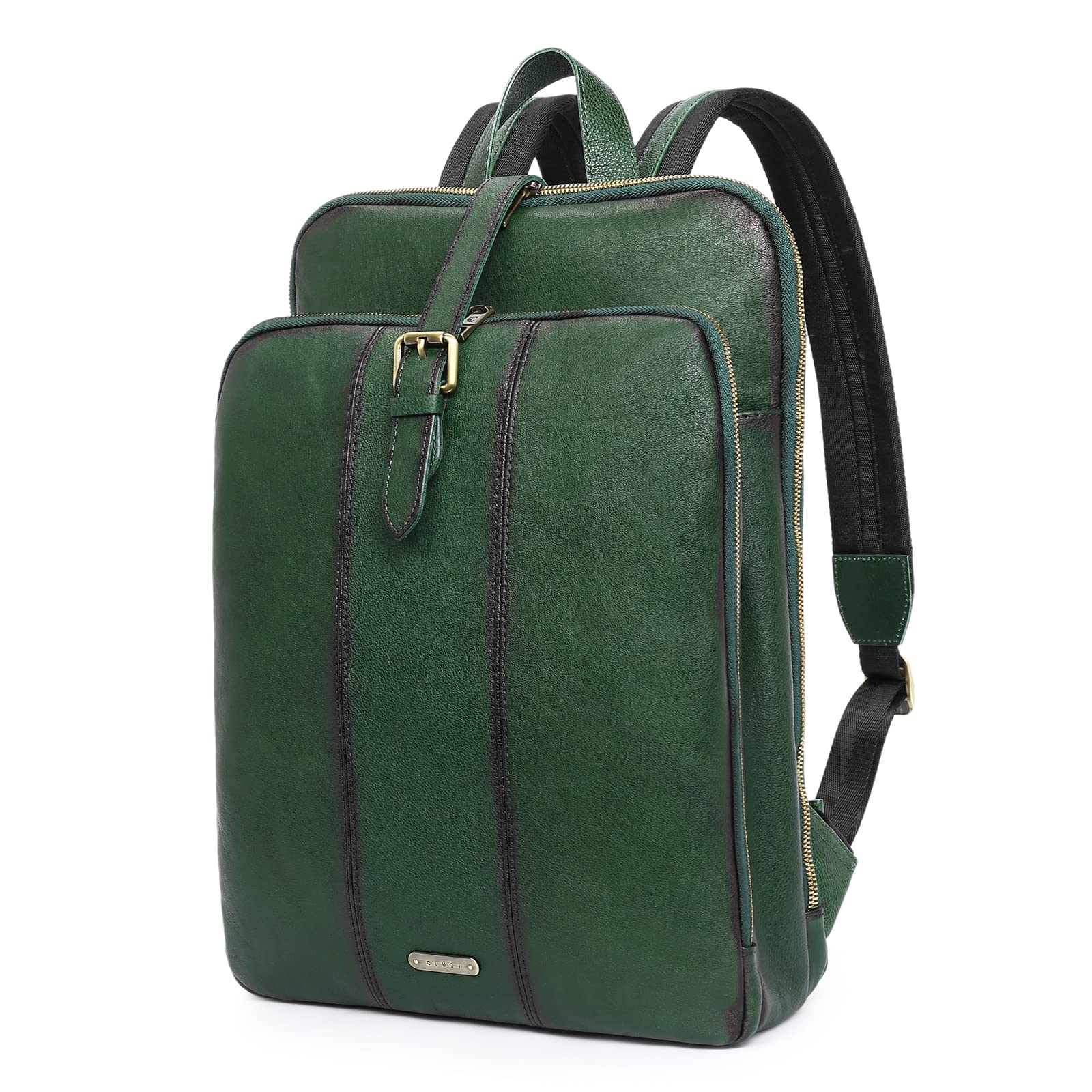 CLUCI Vegetable Tanned Full Grain Leather Laptop Backpack for Women 15.6 inch Computer Bags Stylish Travel Daypack Sassafras Green