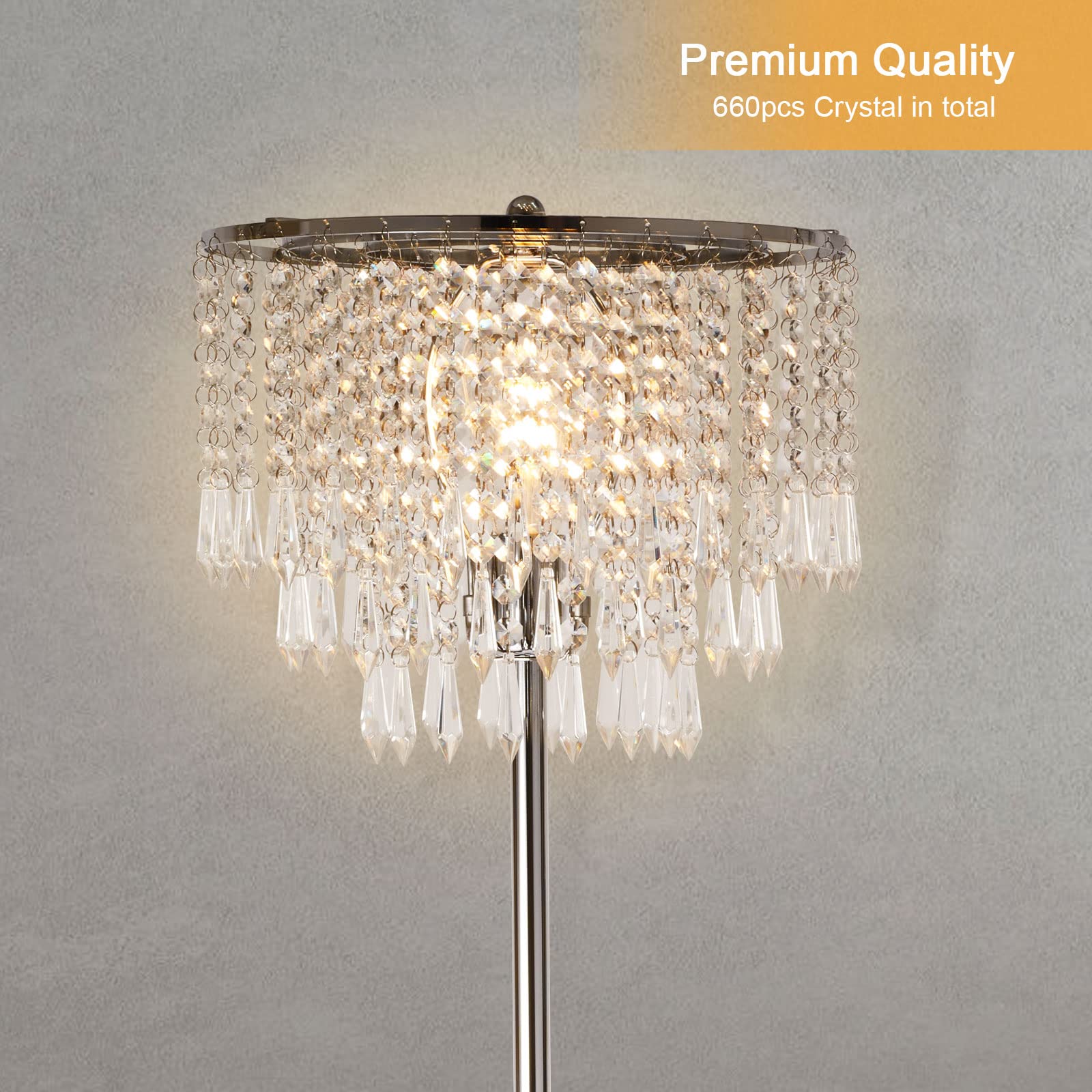 Crystal Floor Lamp, Triper-Layer Lampshade Crystal Floor Lamp for Bedroom Living Room, Modern Floor Lights with Foot Switch for Office, 66.92" Tall Pole Lamp, Elegant Chrome Finish, Bulb NOT Included