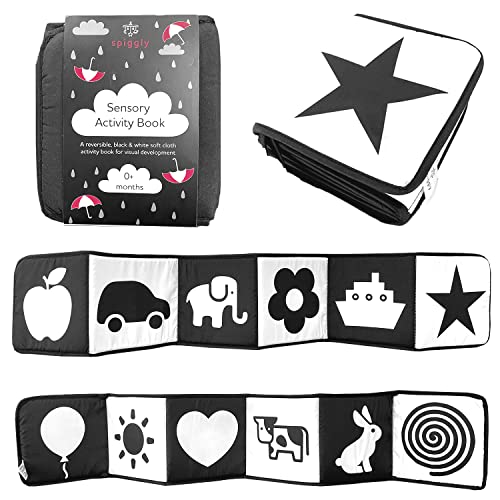 Spiggly Black and White High Contrast Soft Baby Book – Newborn Toy for 0-3 Months Visual and Brain Development – Infant Tummy Time Toy – Sensory Toy for Babies 0-6 Months