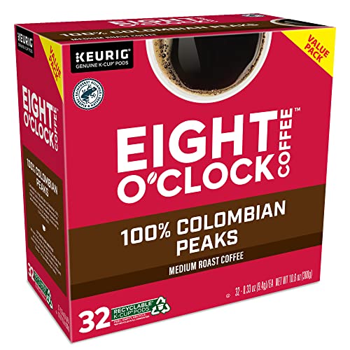 Eight O'Clock Coffee Colombian Peaks Single-Serve Keurig K-Cup Pods, Medium Roast Coffee Pods, 32 Count