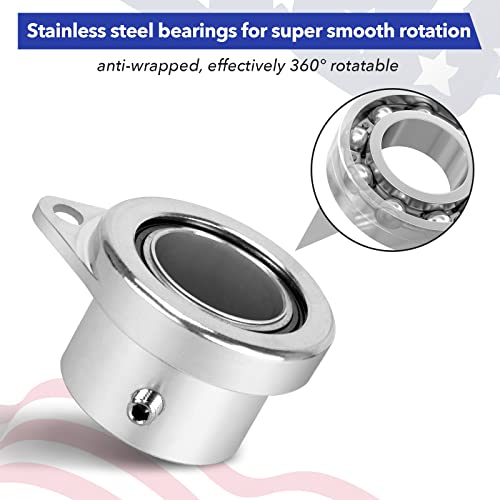 FLAG WIN Aluminum Alloy Flagpole Ring Set with Bearings 2 Pack, Anti Wrap 360°Rotating Flag Mounting Ring Spinning Flag Pole Kit with Carabiner for 0.71-1.00 Inch Diameter Flagpole(Silver)